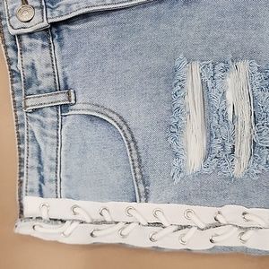 Shorts | Jean Short Denim Short Ripped Lace Up And Raw Hem | Poshmark